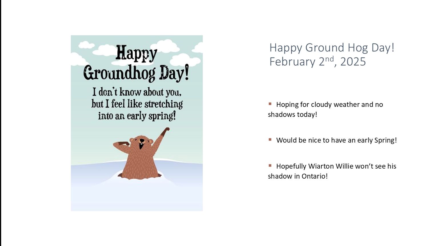 Happy Ground Hog Day! Monday February 2nd, 2026