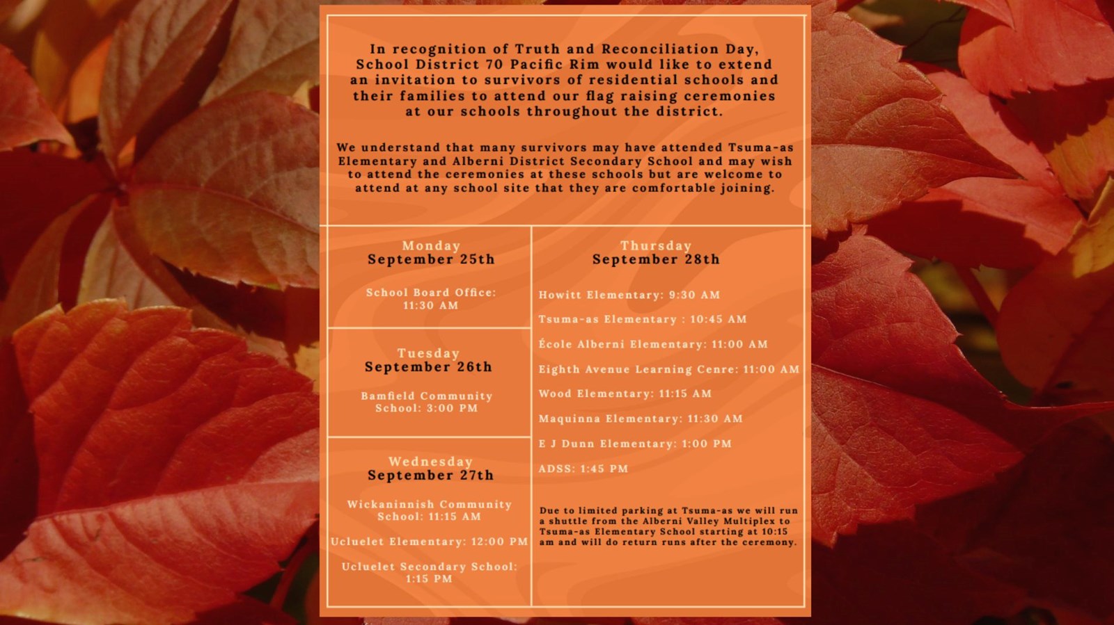 Residential School Survivors Flag Raising Ceremony at Maquinna at 11:30 ...