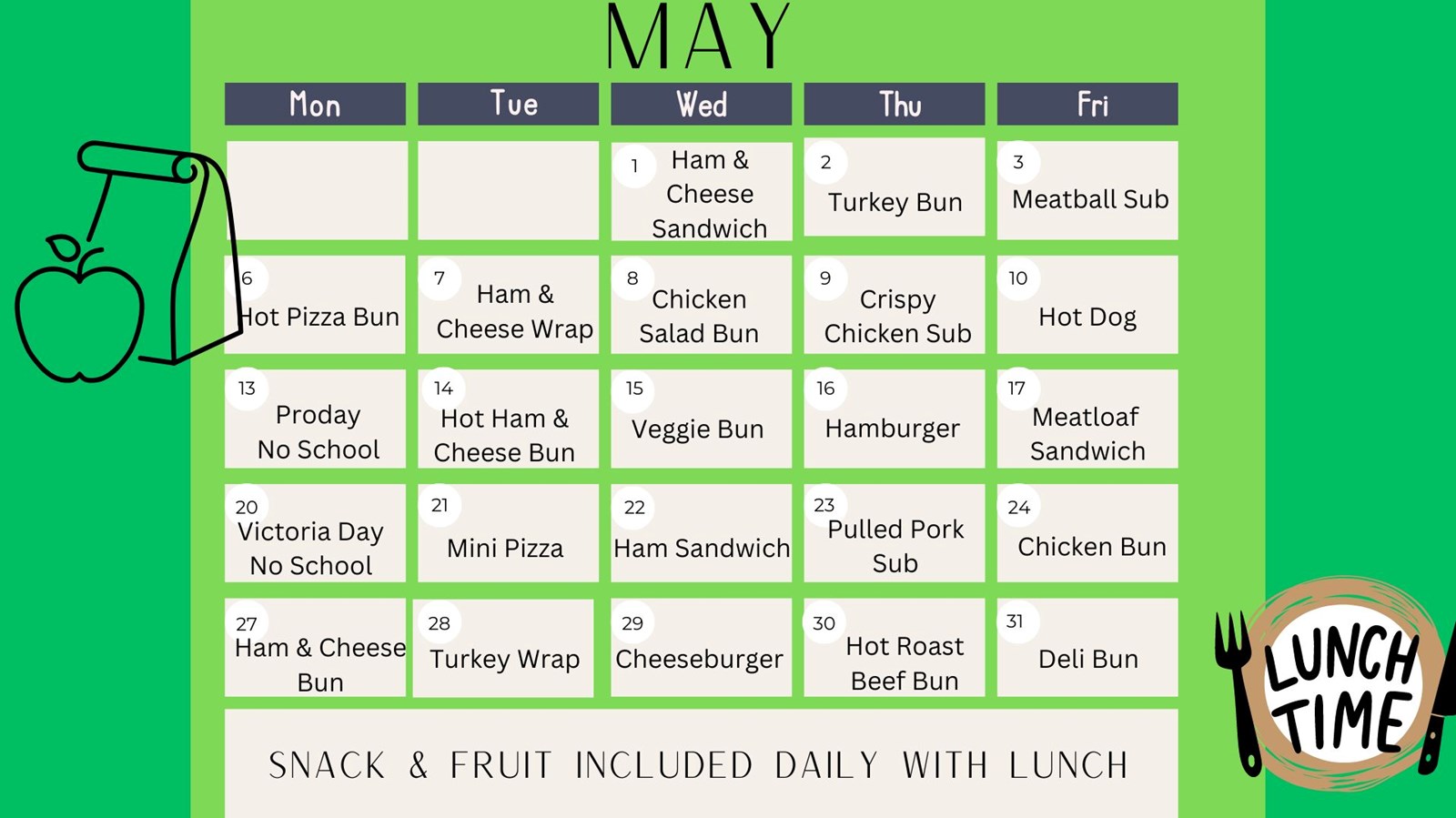 May Lunch Program Menu