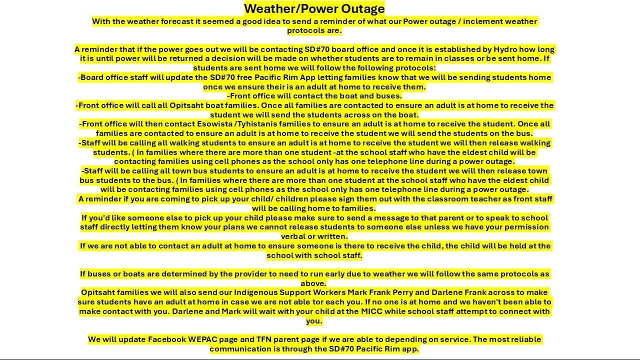 Weather/Power Outage